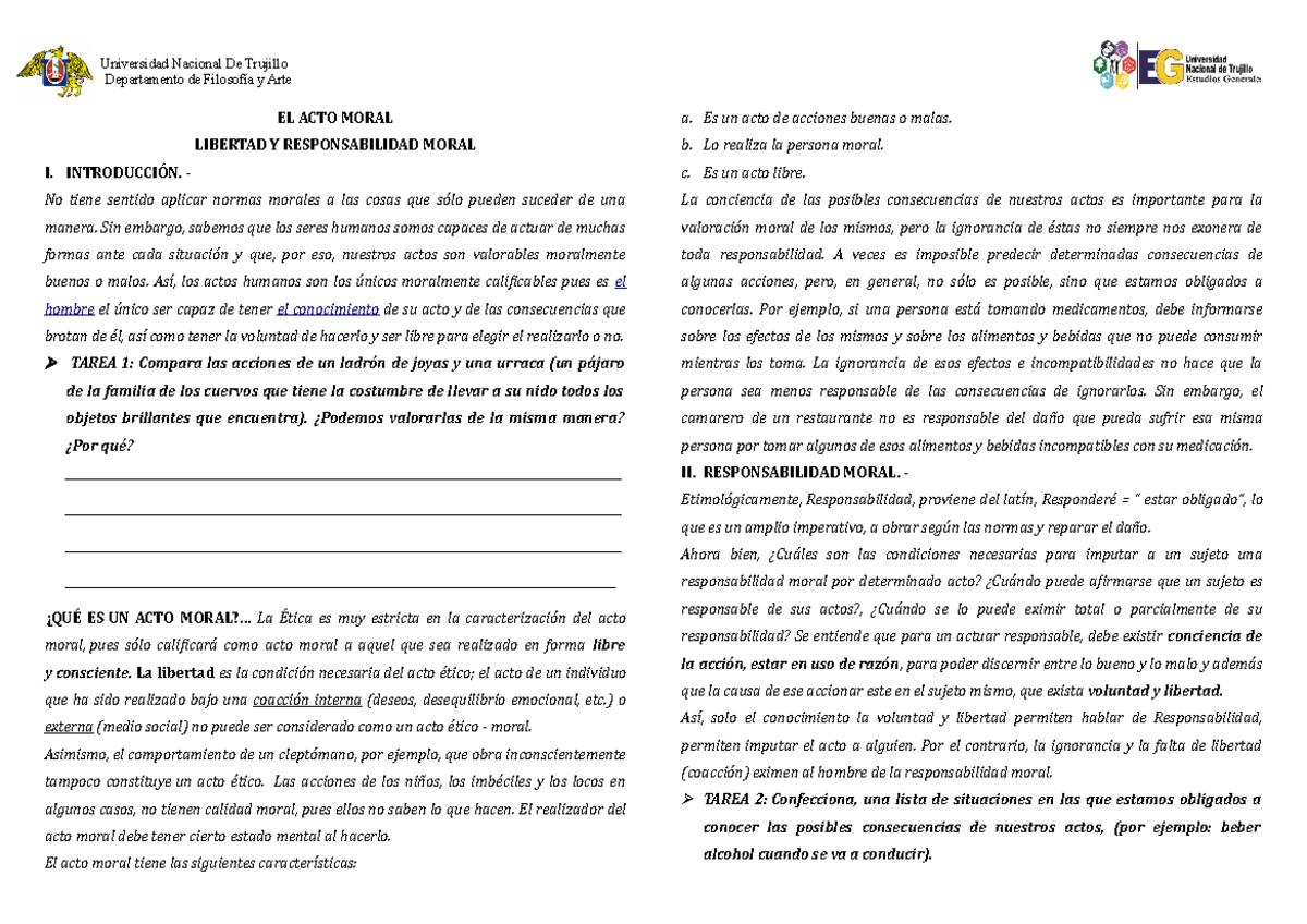 Módulo 4 - Semana 4 - Departamento de Filosofía y Arte EL ACTO MORAL ...