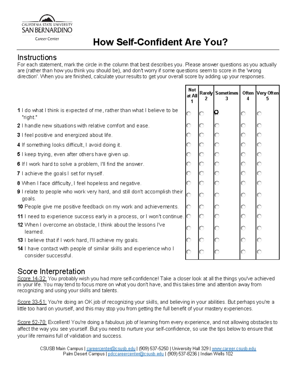How Self-Confident Are You Csusb-CC - How Self-Confident Are You? CSUSB ...