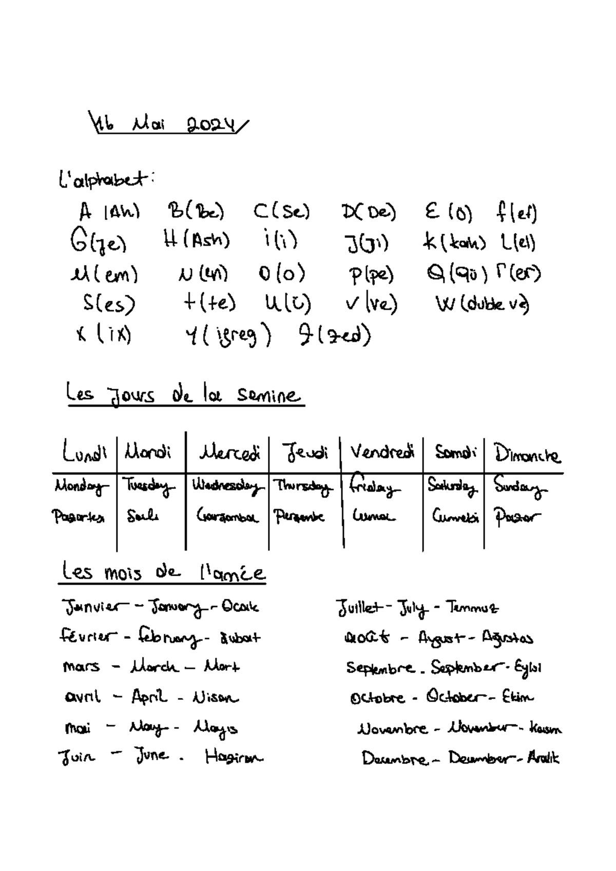 Basic french - numbers, month, week etc. - 116 Mai 2024 L'alphabet A ...