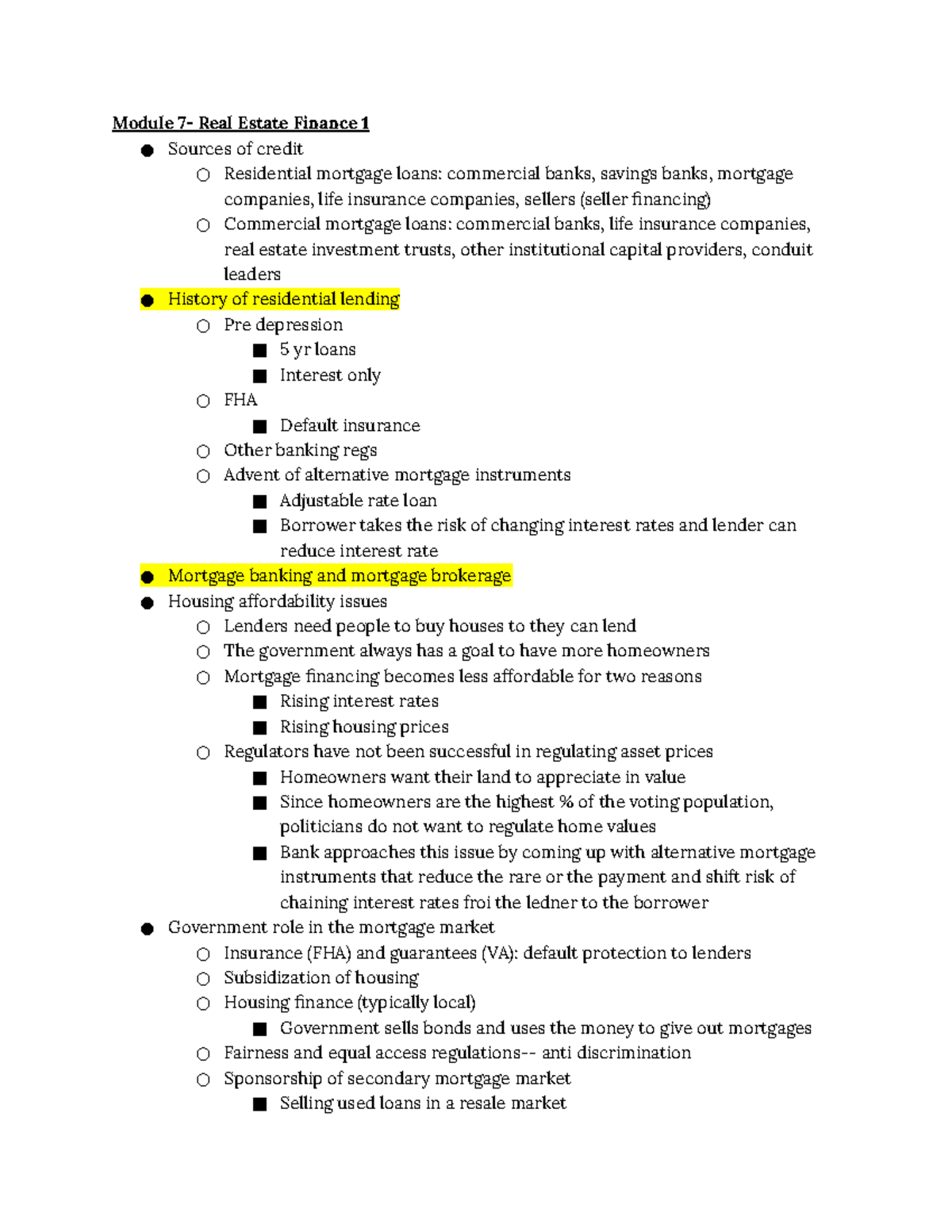 Module 7 - class notes - springer - Module 7- Real Estate Finance 1 ...