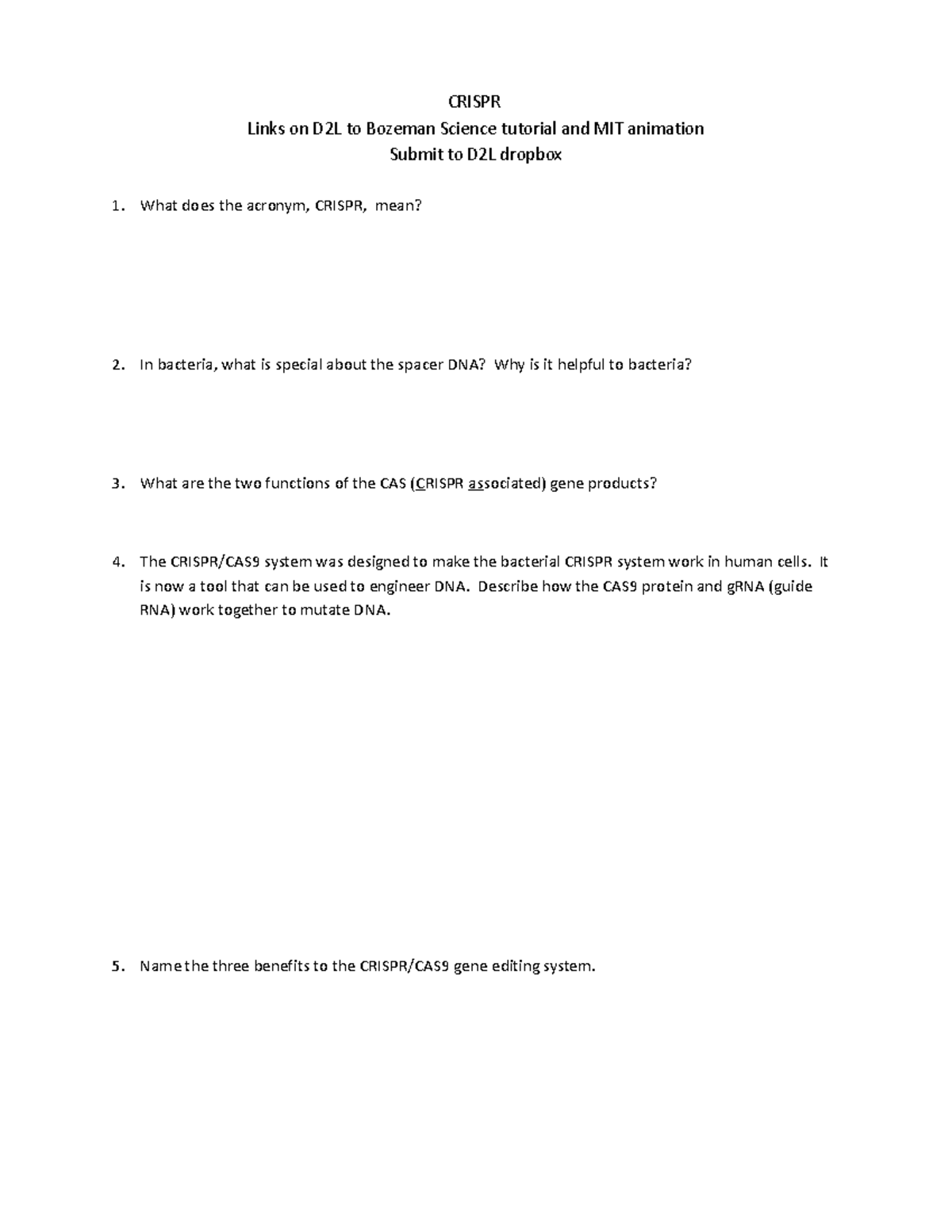 Crispr Q - Homework - CRISPR Links on D2L to Bozeman Science tutorial ...