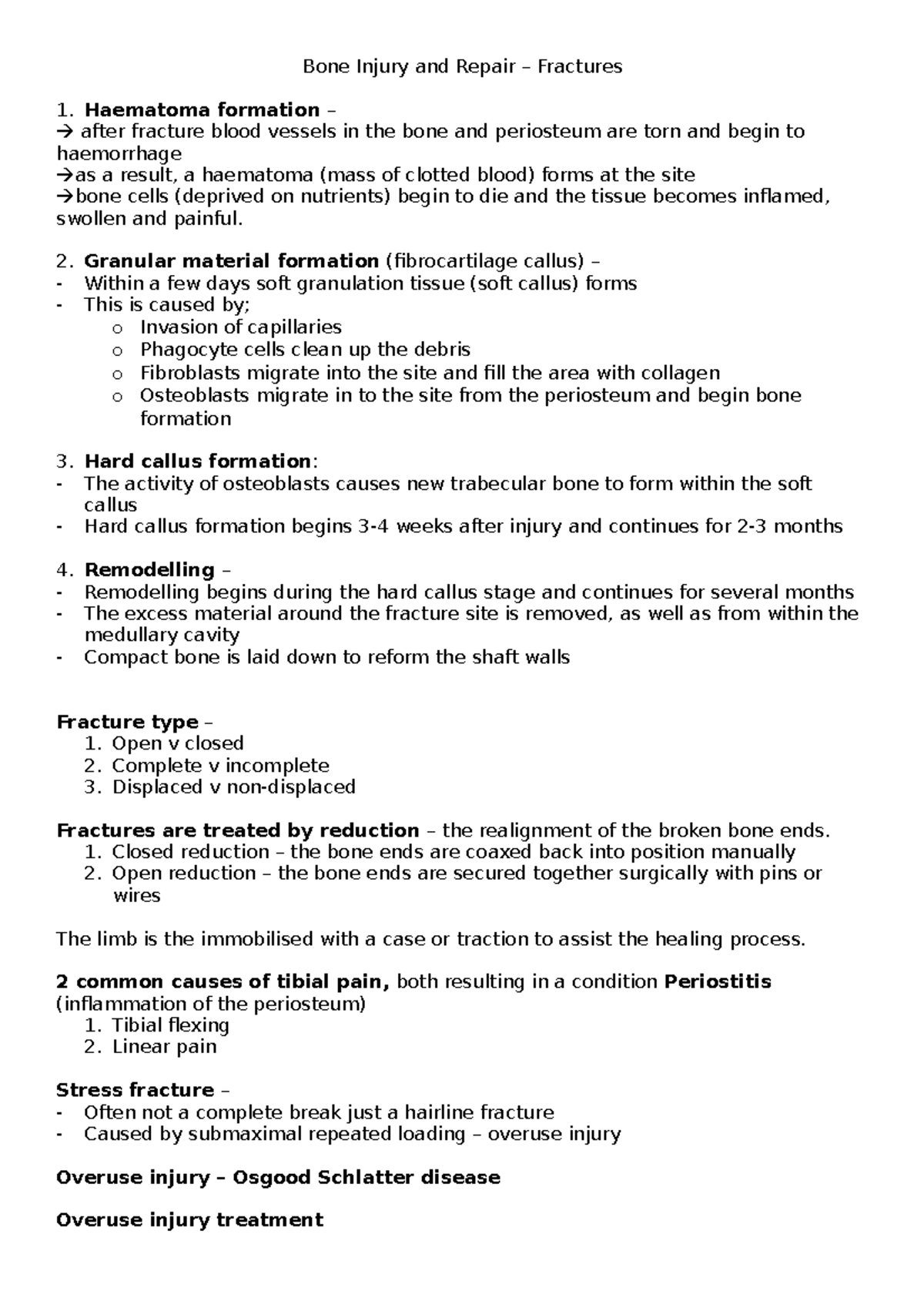 Week 3 - bone injury and repair - fractures and fracture types - Bone ...