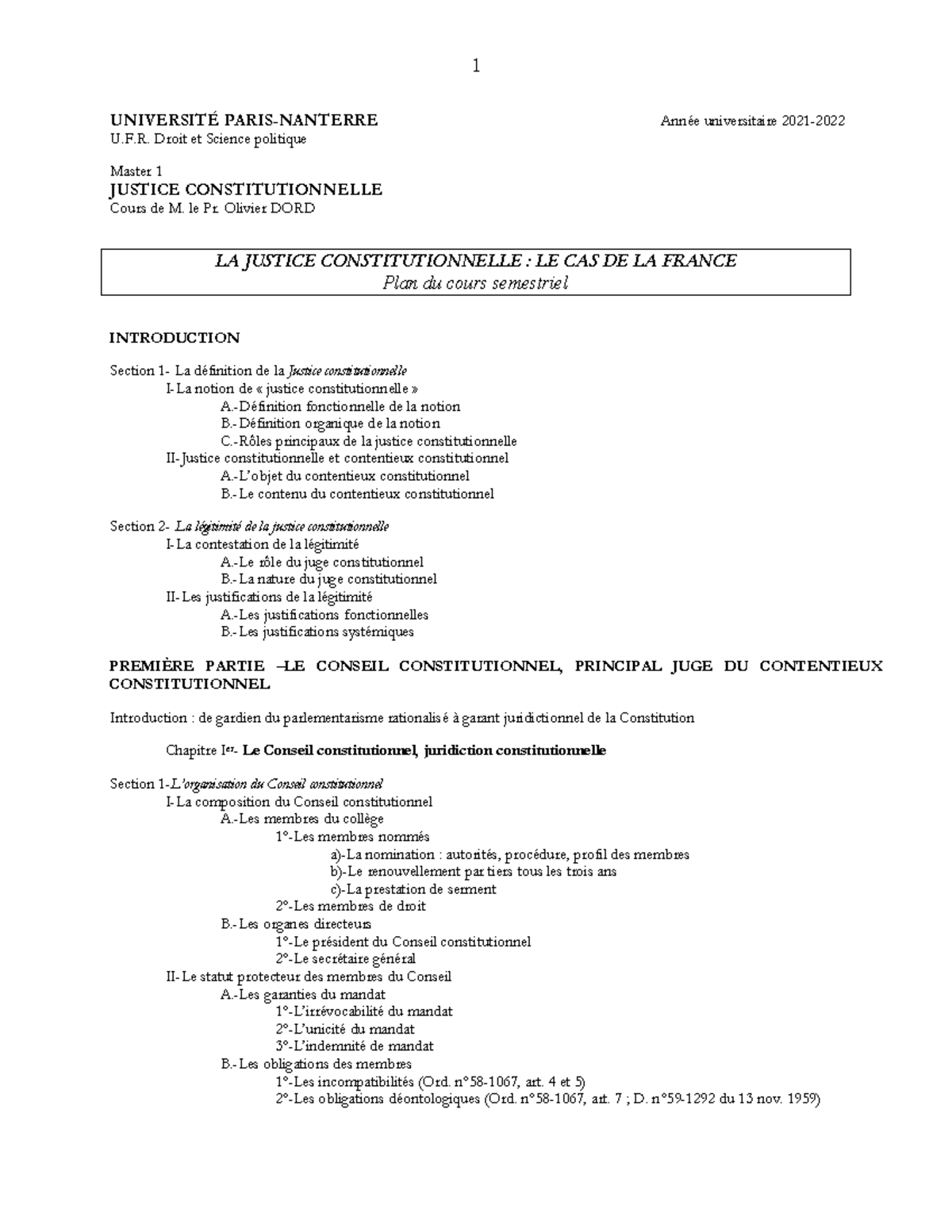 Plan CM Justice const - UNIVERSITÉ PARIS-NANTERRE Année universitaire ...
