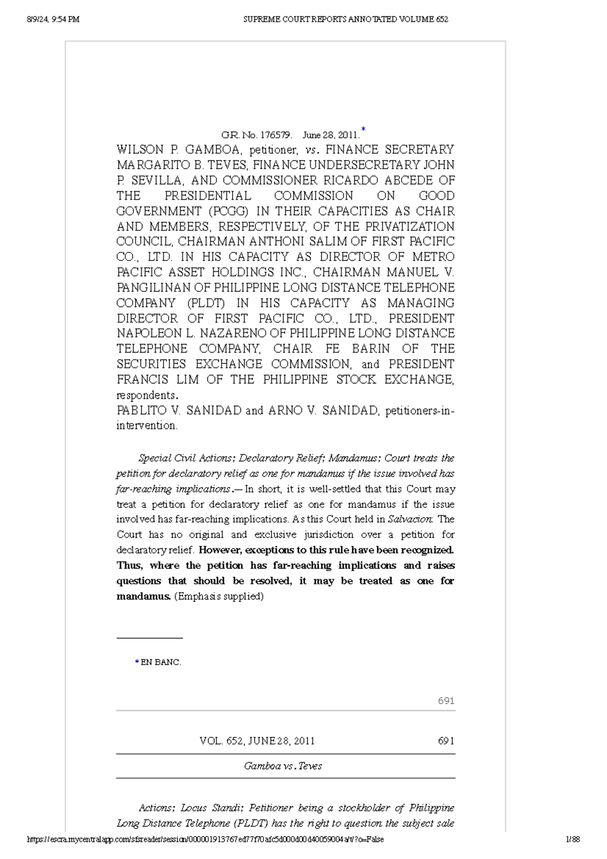 Gamboa - asdfsadfasf - G. No. 176579. June 28, 2011.* WILSON P. GAMBOA ...
