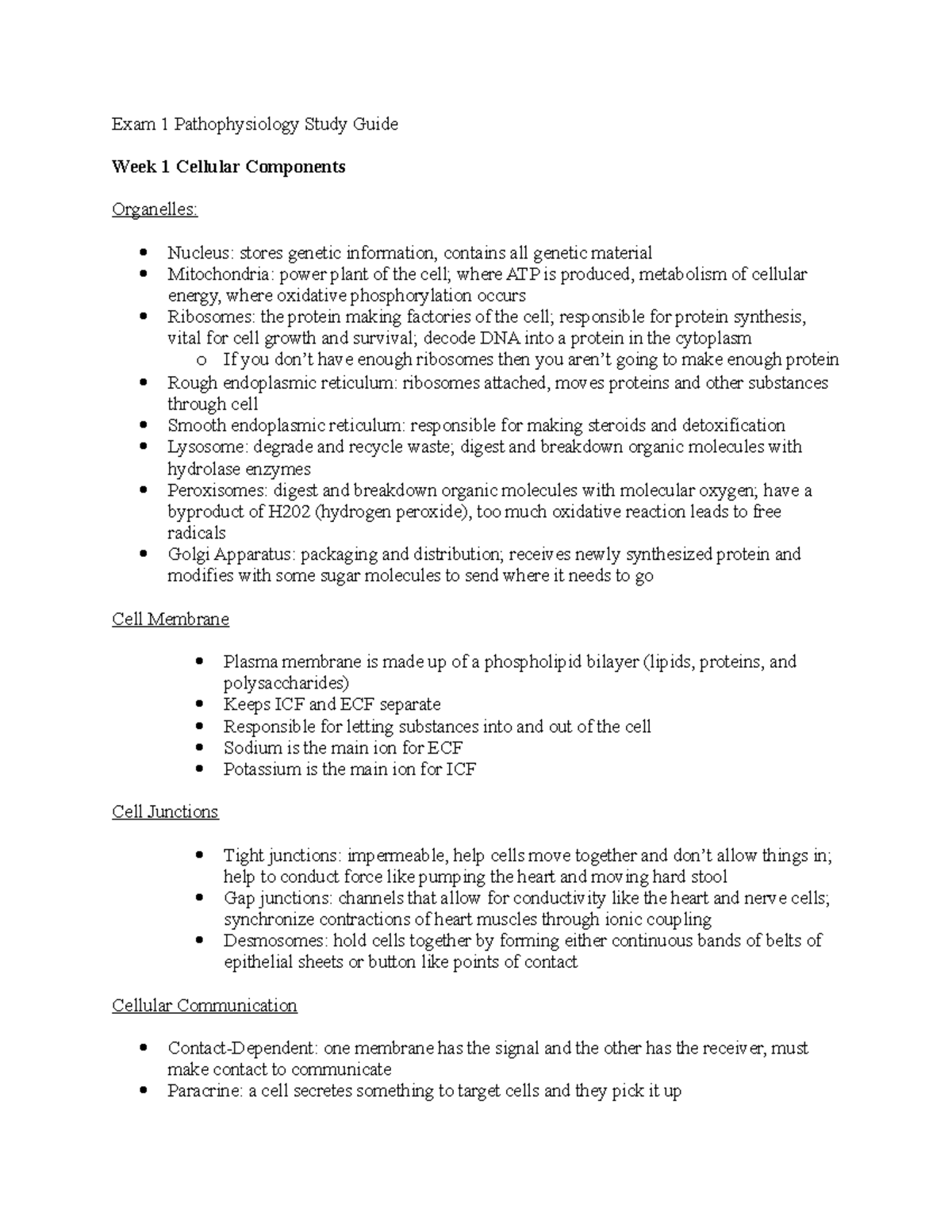 Exam 1 Patho Study Guide - Exam 1 Pathophysiology Study Guide Week 1 ...