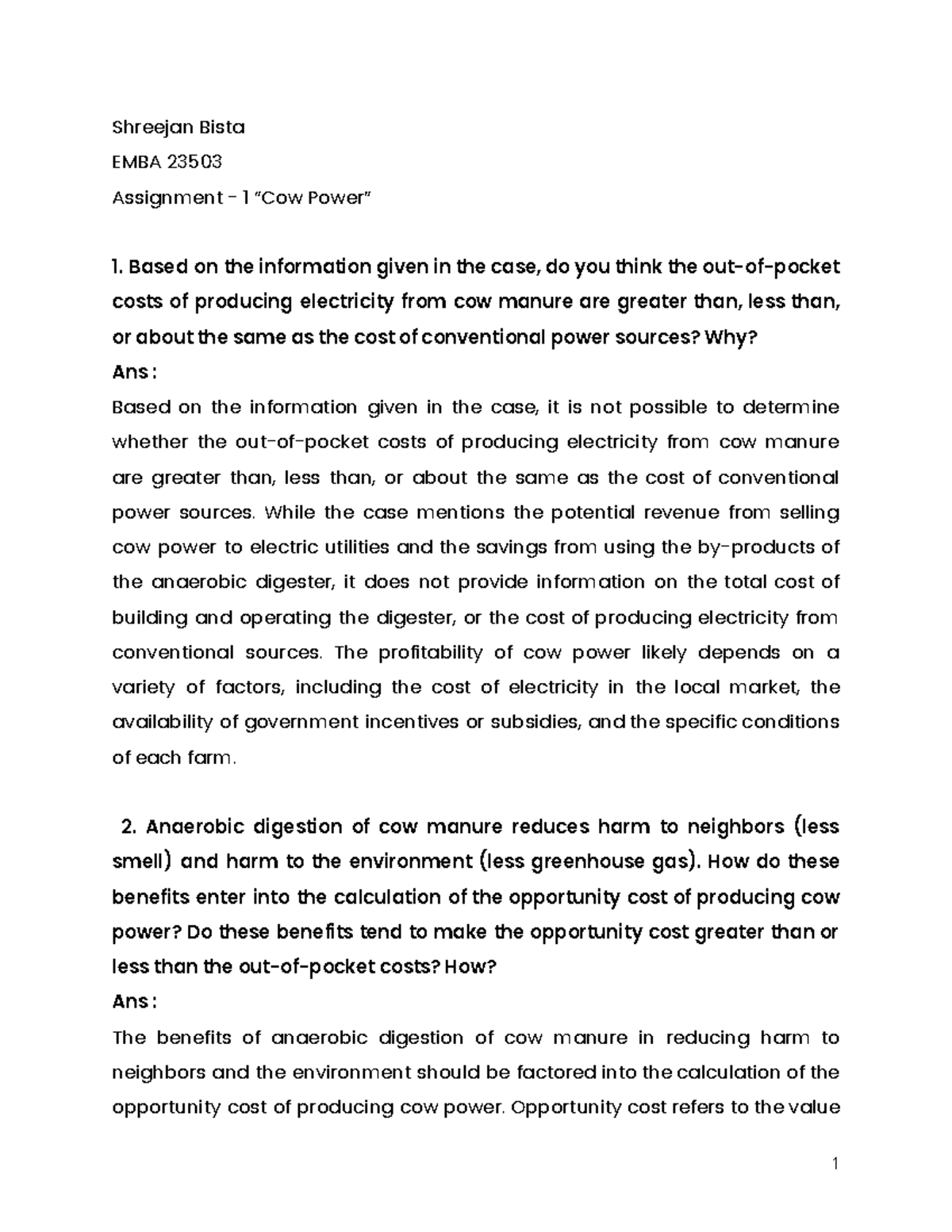 Cow power - Shreejan Bista EMBA 23503 Assignment - 1 “Cow Power” Based ...