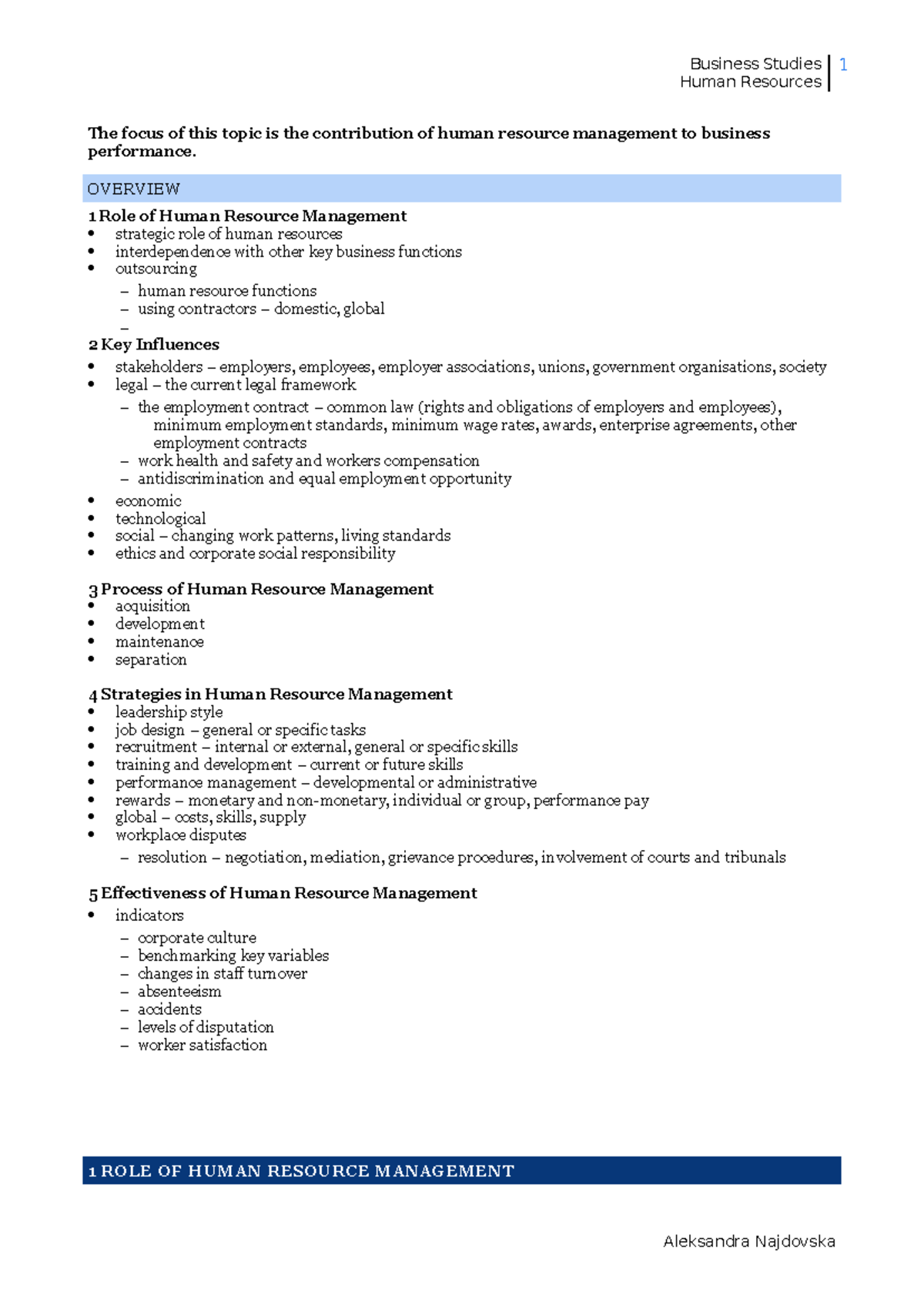 Business Studies Human Resources - Human Resources 1 The focus of this ...