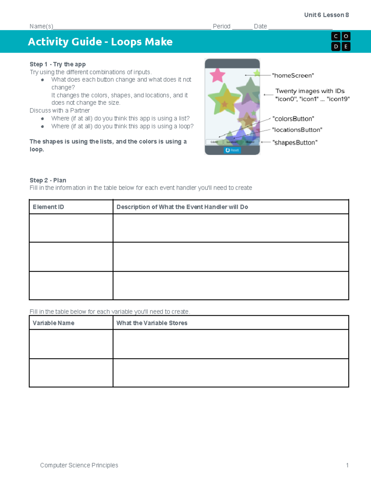 Copy of Copy of Activity Guide - Loops Make - Unit 6 Lesson 8 - Unit 6 ...