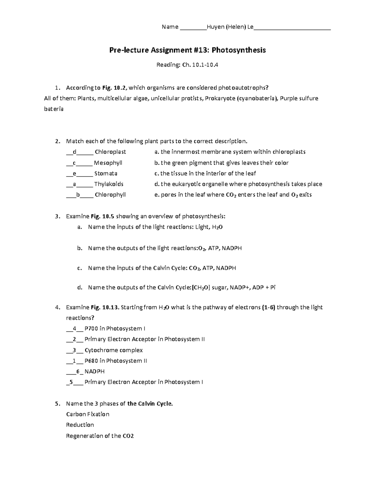 Prelecture Assignment 13 Ch. 10 - Name Huyen (Helen) Le_______________ Pre-lecture Assignment ...