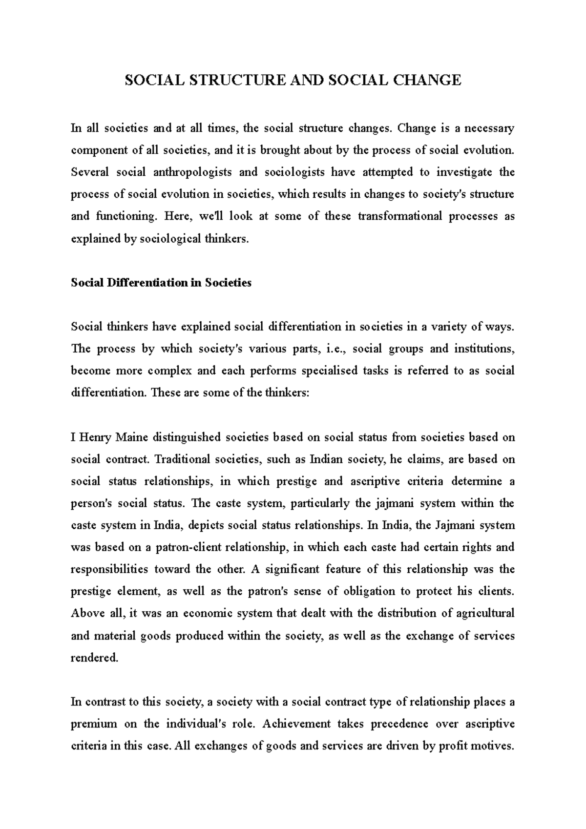 Social Structure AND Social Change - SOCIAL STRUCTURE AND SOCIAL CHANGE ...