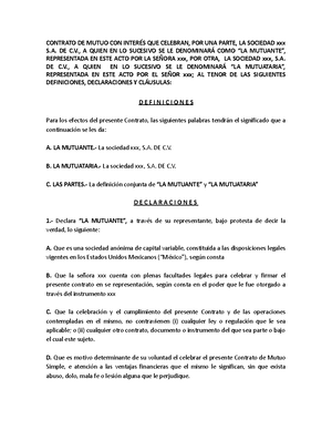 Contrato de mutuo con interés simple y moratorio con anexos (Modelo ...