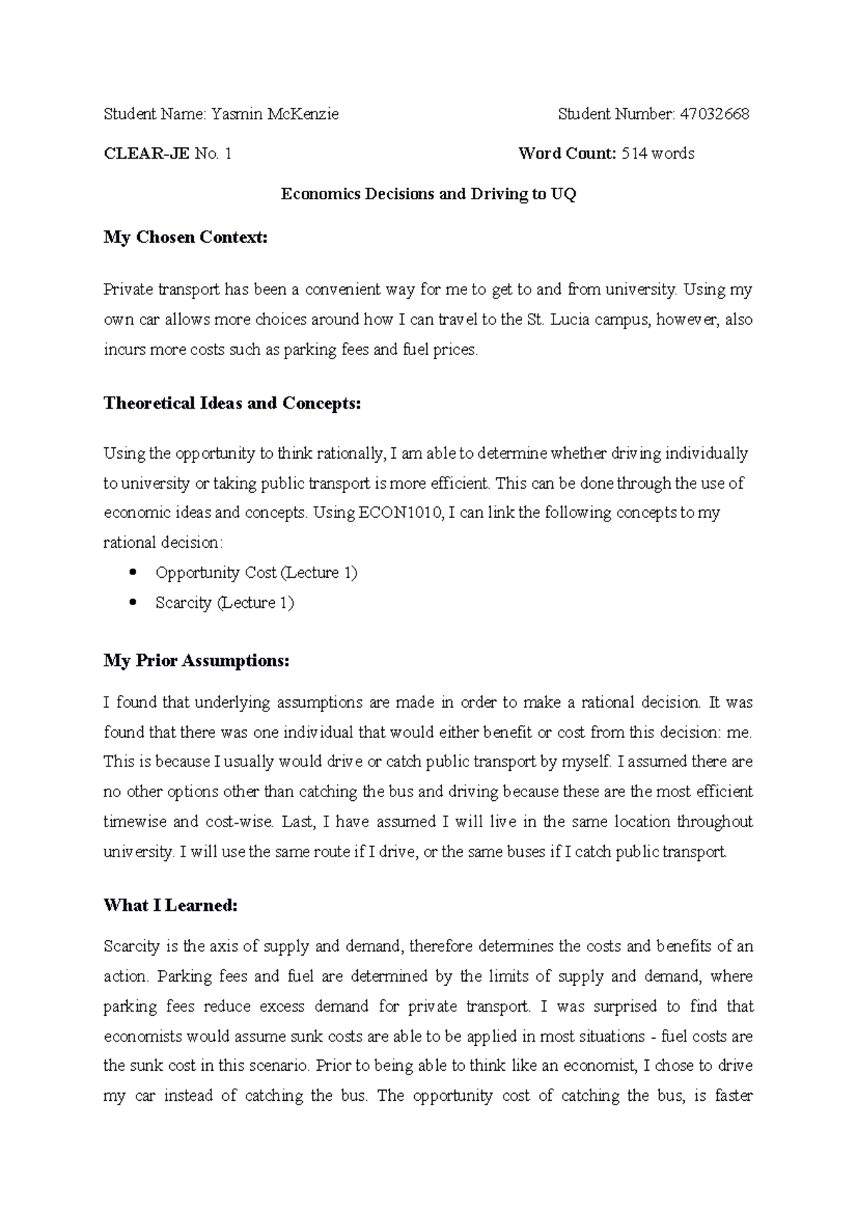 Clear-JE 1 Example - University of Queensland - Student Name: Yasmin ...