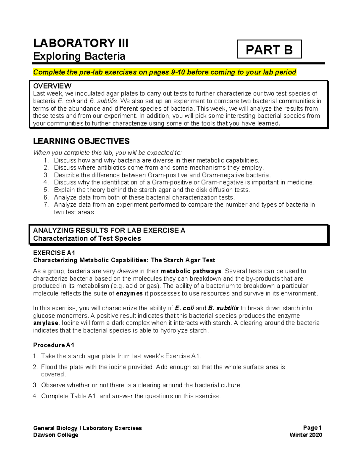 LAB 3 - bacteria (part B) - General Biology I Laboratory Exercises Page ...