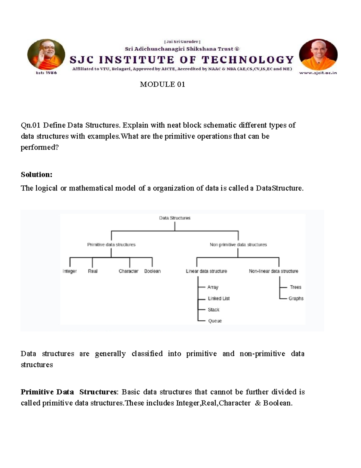 DSA-Seminar - MODULE 01 Qn Define Data Structures. Explain with neat ...