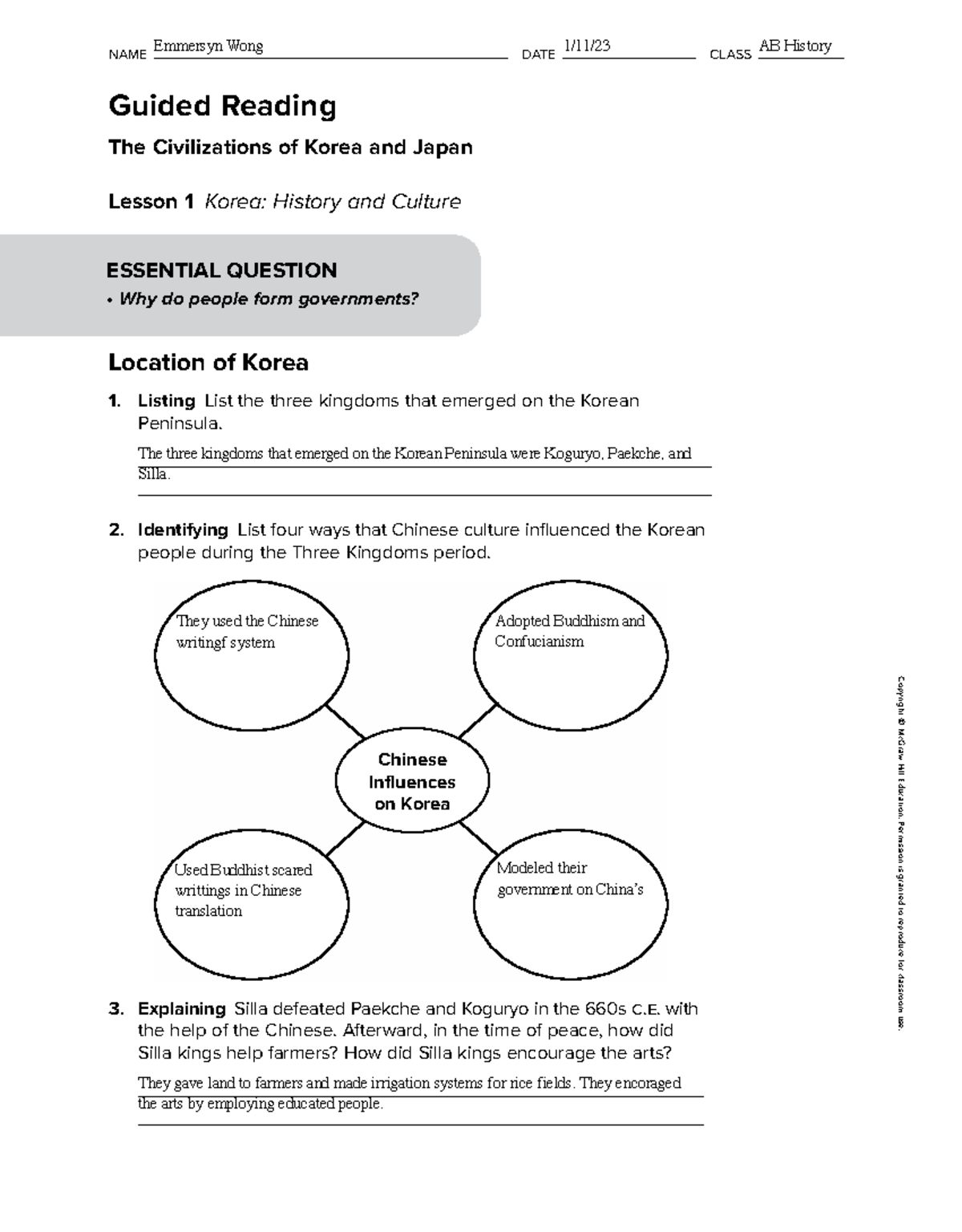 History work sheet - ESGRZDTXFGHJKJ - Copyright © McGraw-Hill Education ...