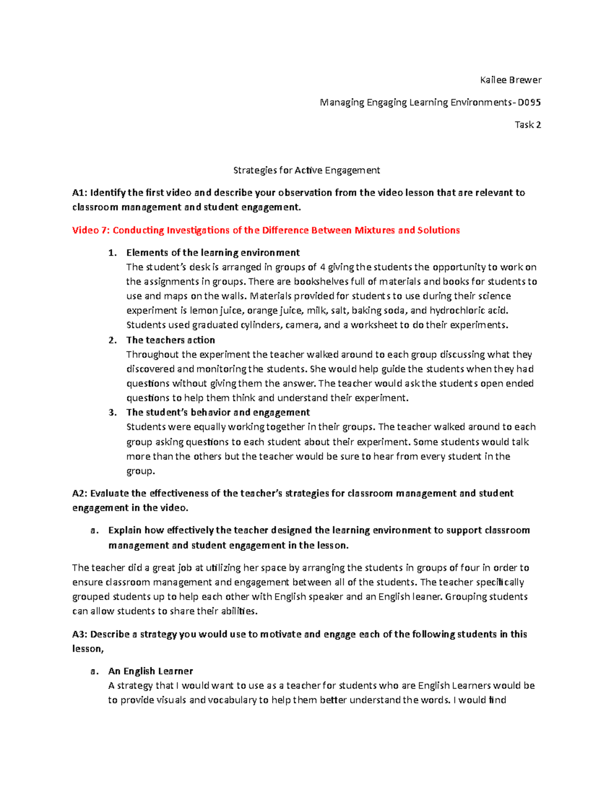 Task 2- Strategy for active engagement - Kailee Brewer Managing ...