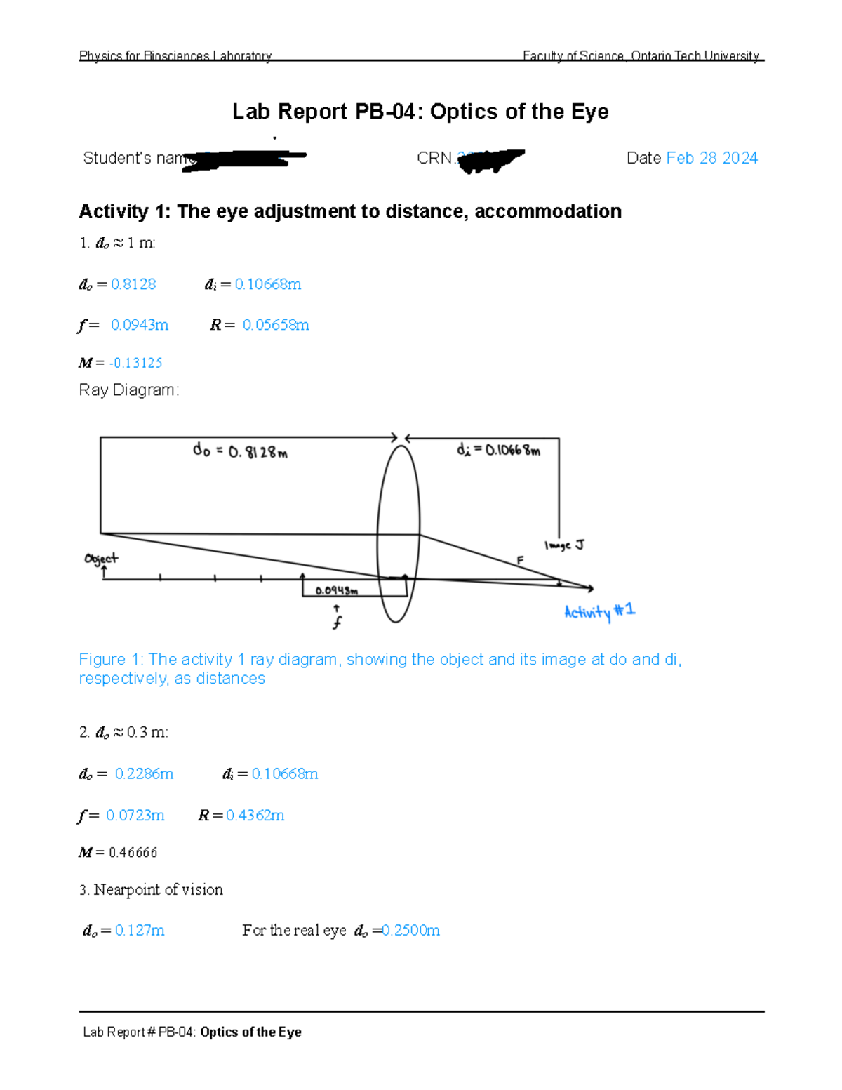 : Report Eye - lab - Lab Report PB-04: Optics of the Eye Student’s name ...