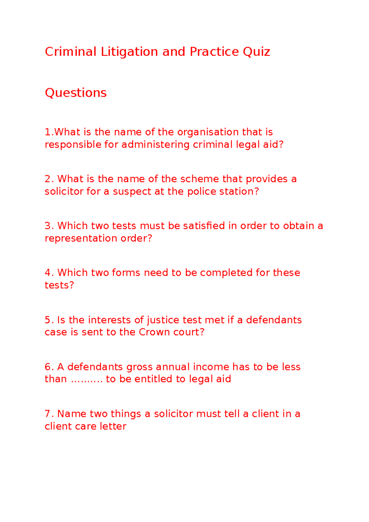 Criminal Litigation and Practice Quiz - Criminal Litigation and ...