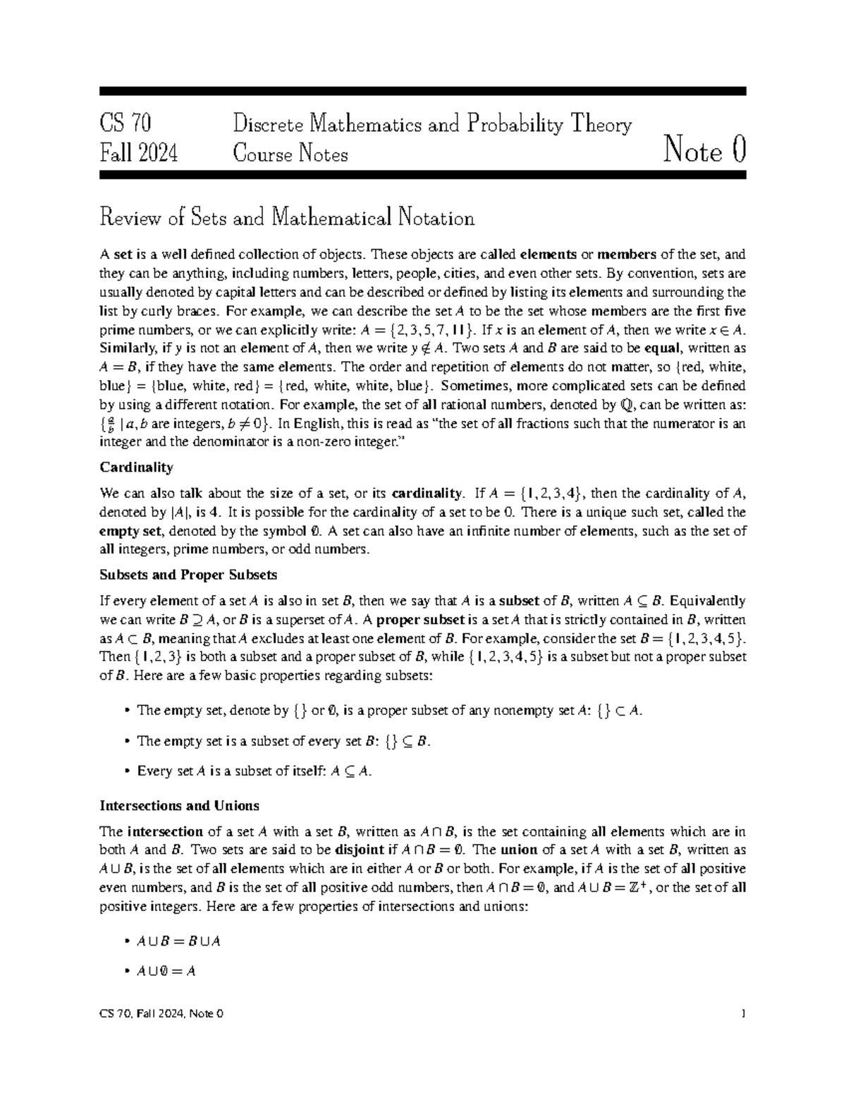 Introduction to Computer Science (CS 50) - CS 70 Discrete Mathematics ...