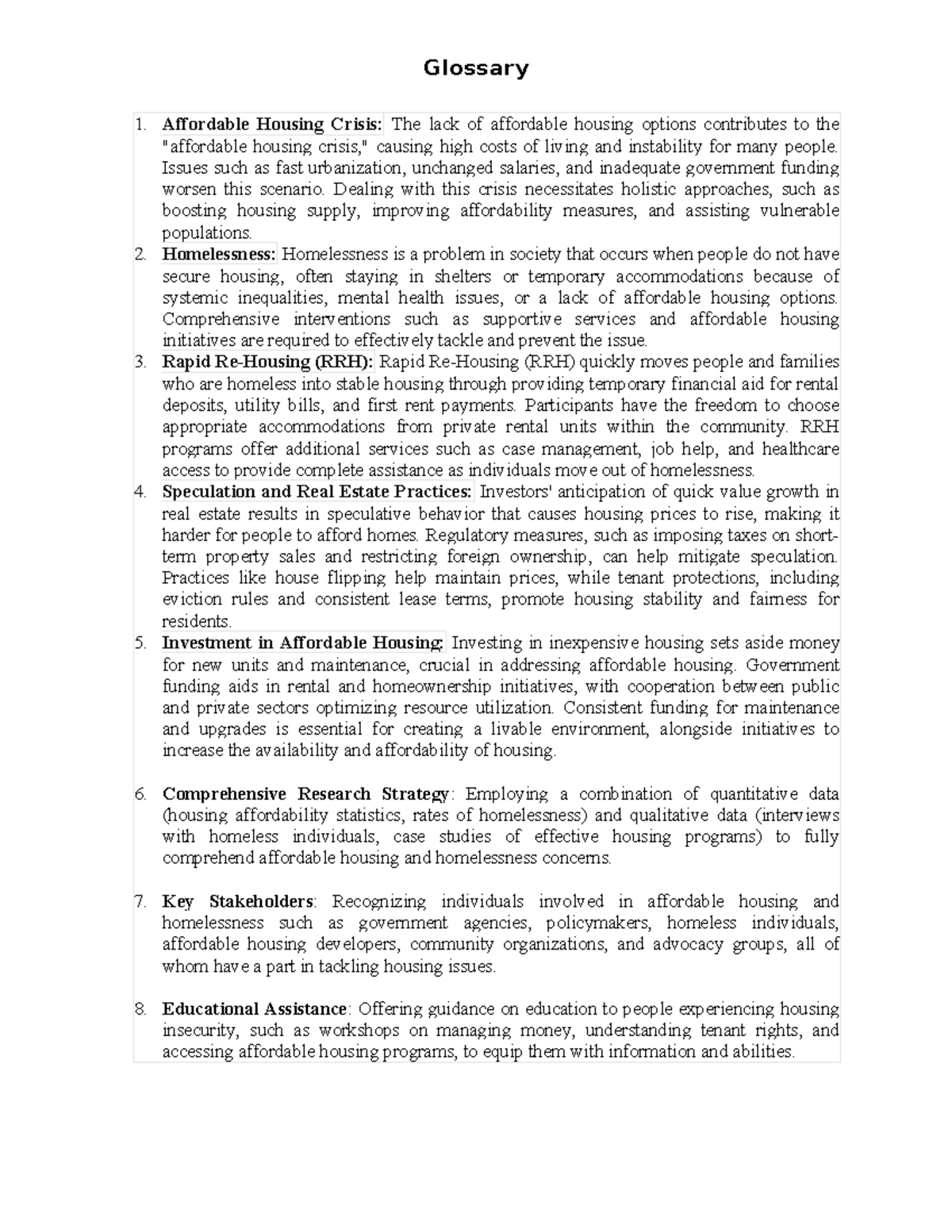 New glossary 2 - Glossary Affordable Housing Crisis: The lack of ...