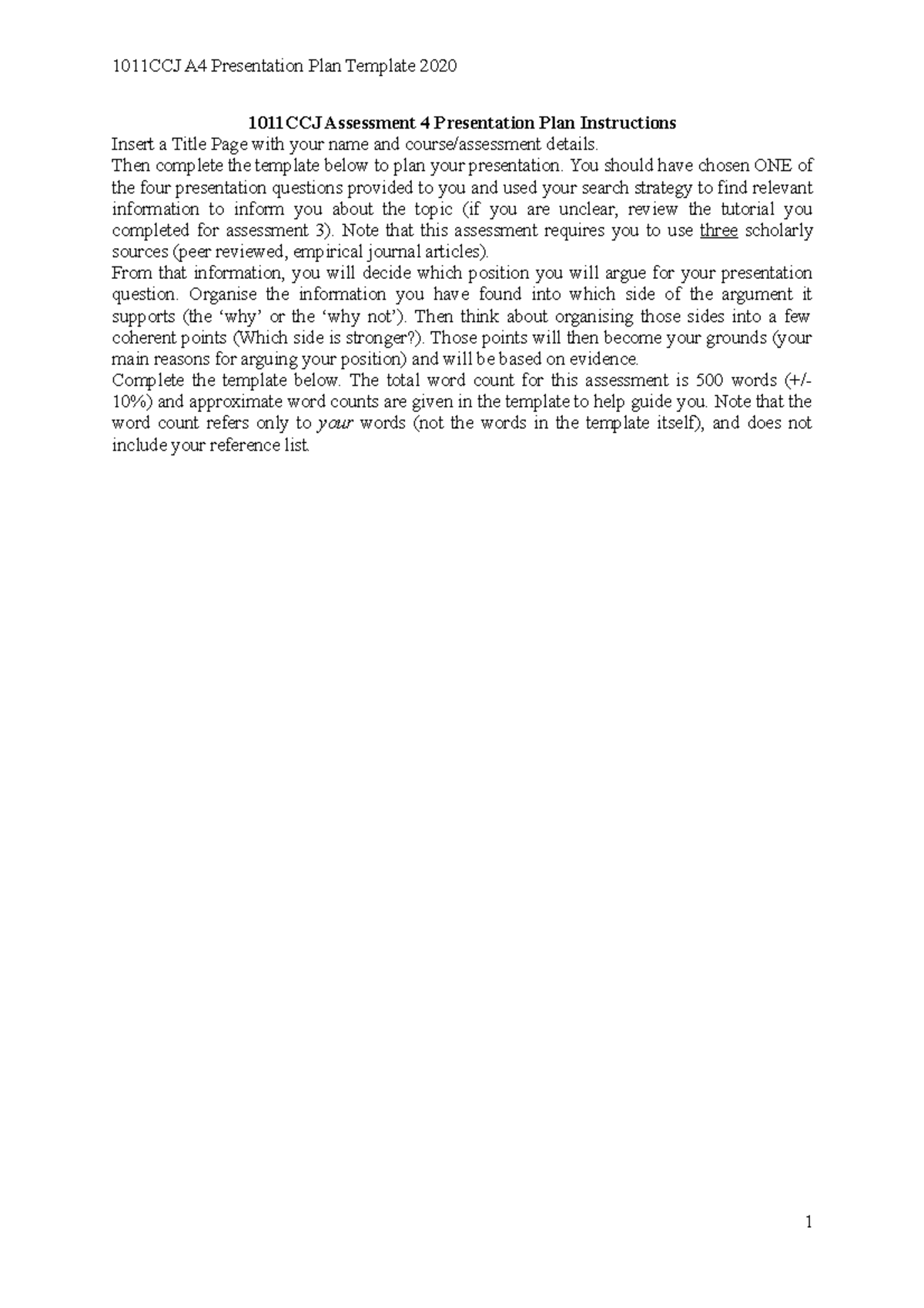 Presentation Plan - Then complete the template below to plan your ...