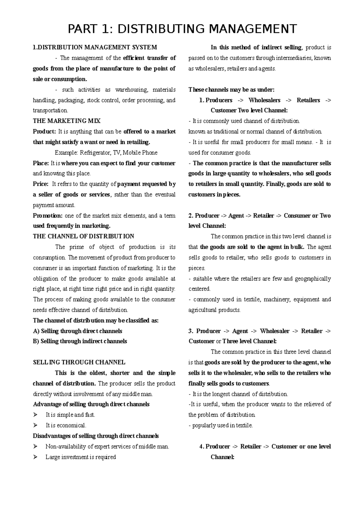 Part 1-Distribution Management Reviewer - PART 1: DISTRIBUTING ...
