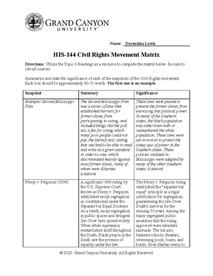 The real history 144 matrix - HST-144 Civil Rights Movement Matrix Part ...