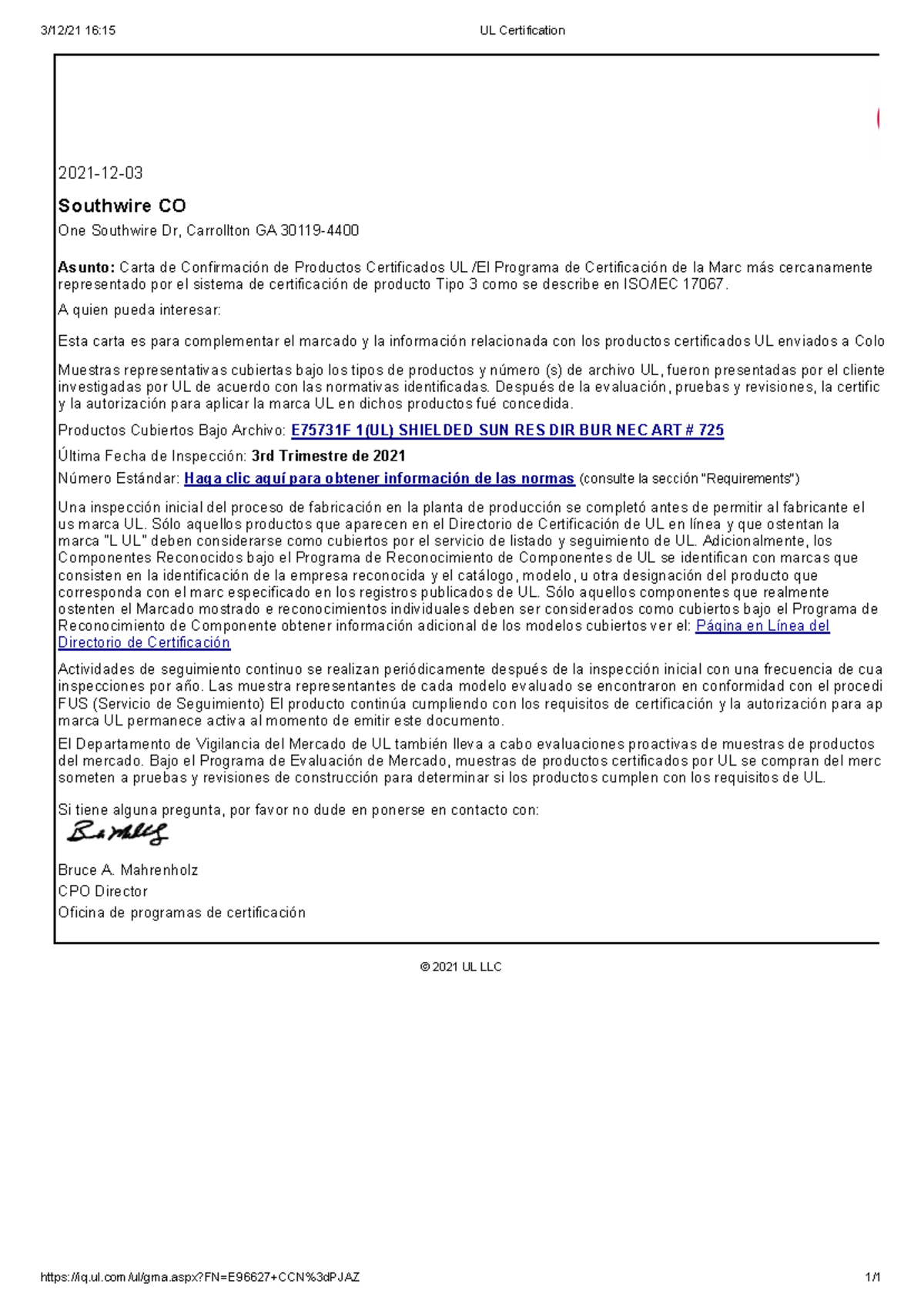 UL Certification Southwire - 3/12/21 16:15 UL Certification iq.ul/ul ...
