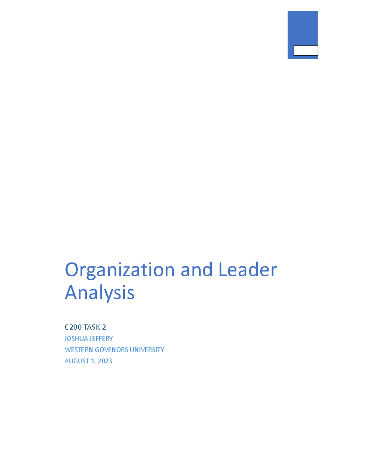 Task 2 - Task 2 Passed No Revisions - Organization and Leader Analysis ...