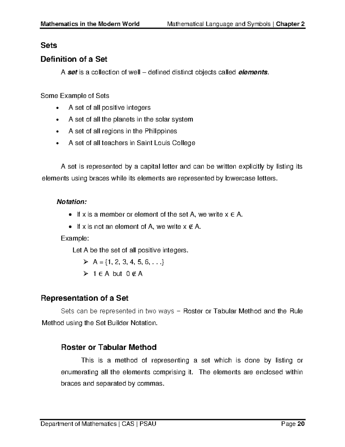 Atical Language and Symbols Sets Relations and Functions - Sets Definition of a Set A set is a ...