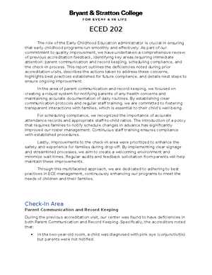 ECED202 – Early Childhood Administration - CAT Assignment: Budget ...