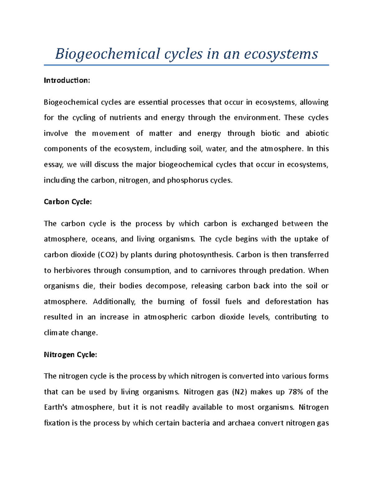 Biogeochemical cycles in an ecosystems - Biogeochemical cycles in an ...