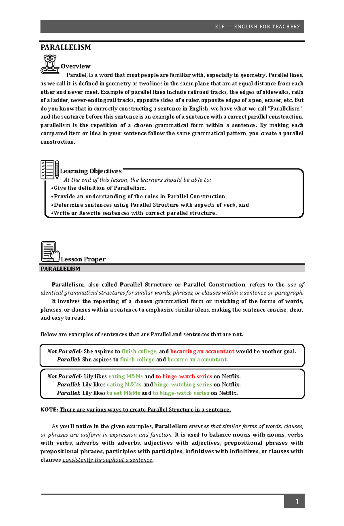 ELPParallelism-Module - PARALLELISM Overview Parallel, is a word that ...