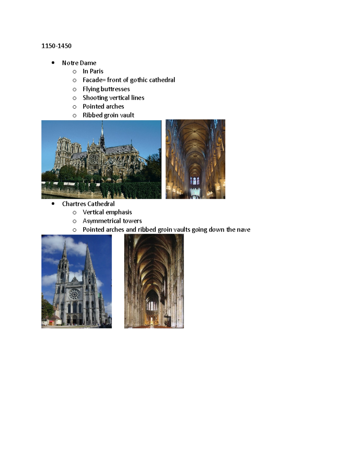 Gothic Study Guide - 1150- Notre Dame o In Paris o Facade= front of ...