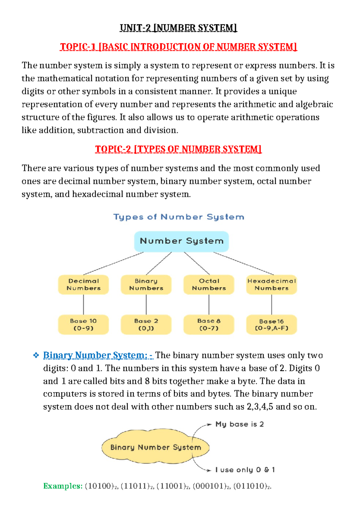 UNIT-2 Number System - notes - UNIT-2 [NUMBER SYSTEM] TOPIC-1 [BASIC ...