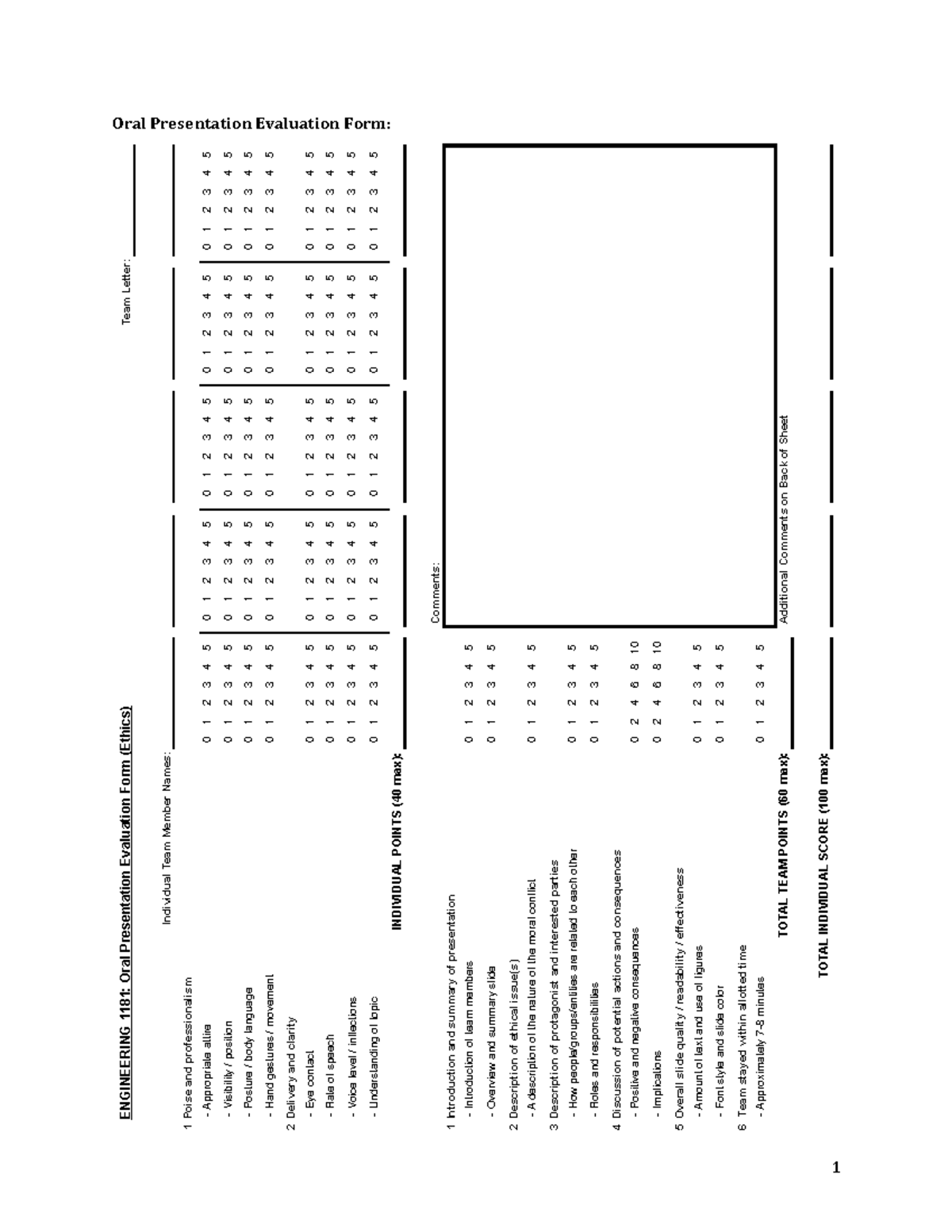 Oral Presentation Evaluation Form ethics Studocu