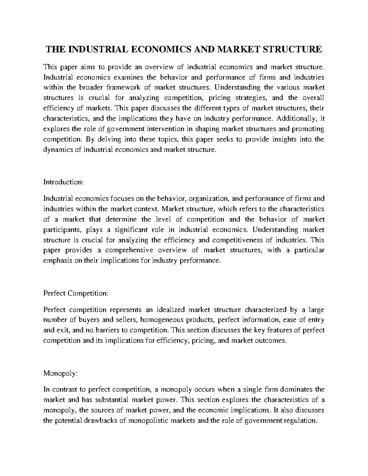 THE Industrial Economics AND Market Structure - THE INDUSTRIAL ...