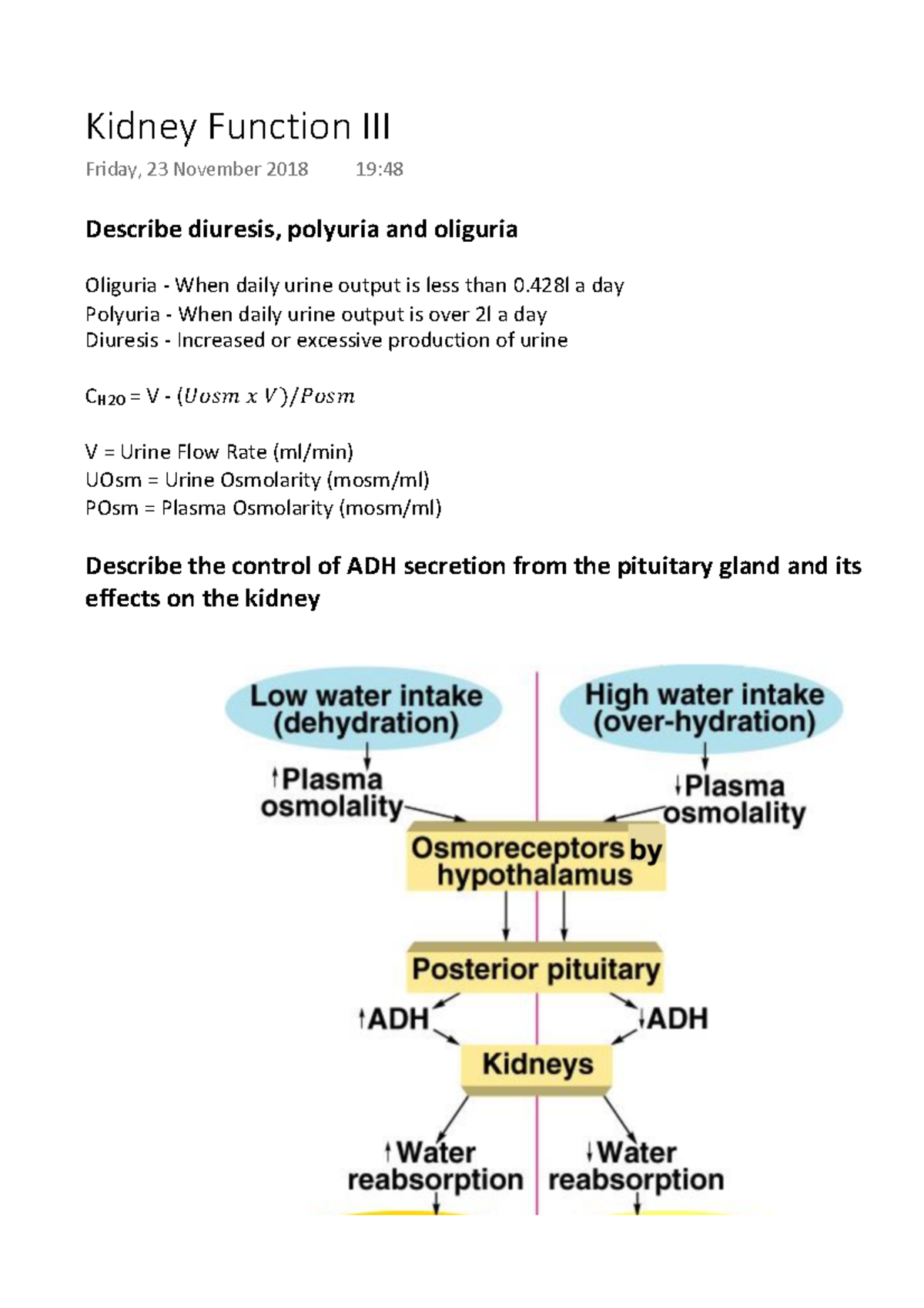 Kidney Function III - Describe diuresis, polyuria and oliguria Oliguria ...