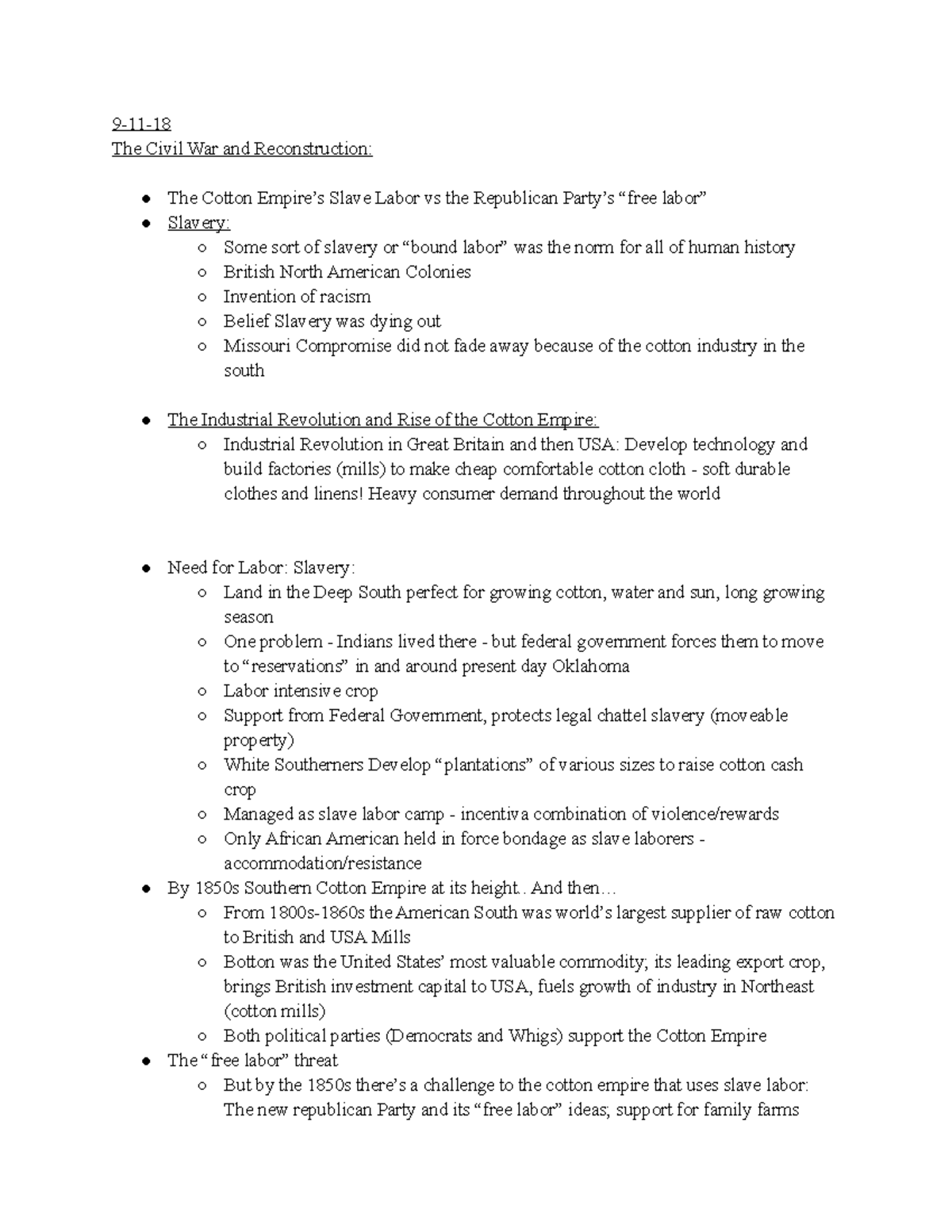 History 202 - Reconstruction - 9-11- The Civil War and Reconstruction ...