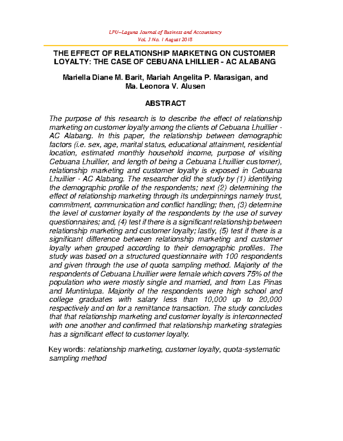 3 - case study on western union - Vol. 3 No. 1 August 2018 THE EFFECT OF RELATIONSHIP MARKETING ...