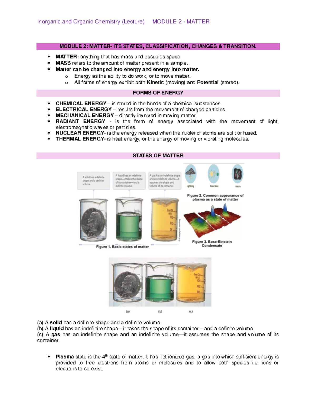 Module 2 - Matter - MODULE 2: MATTER- ITS STATES, CLASSIFICATION ...