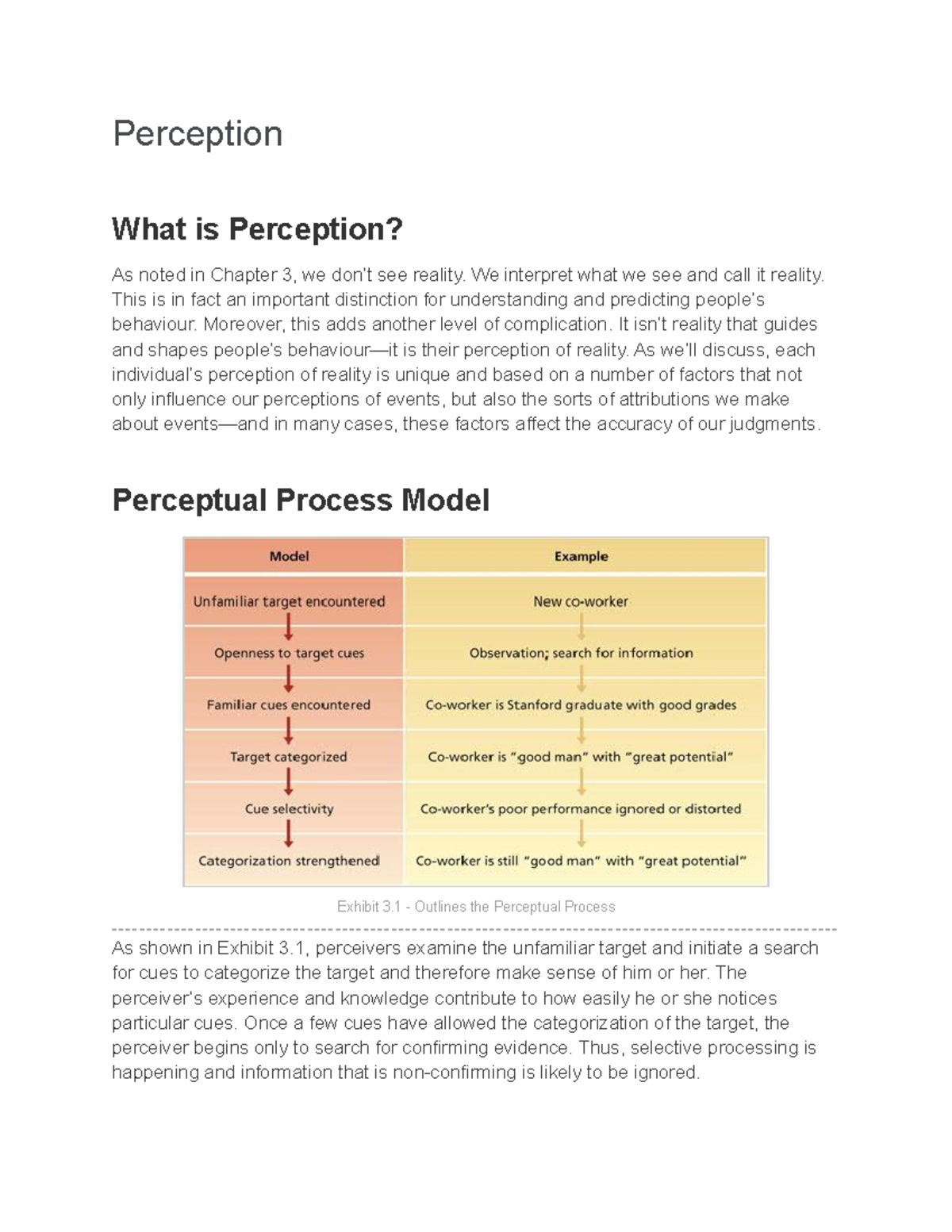 Unit 3 Notes - Perception What is Perception? As noted in Chapter 3, we ...