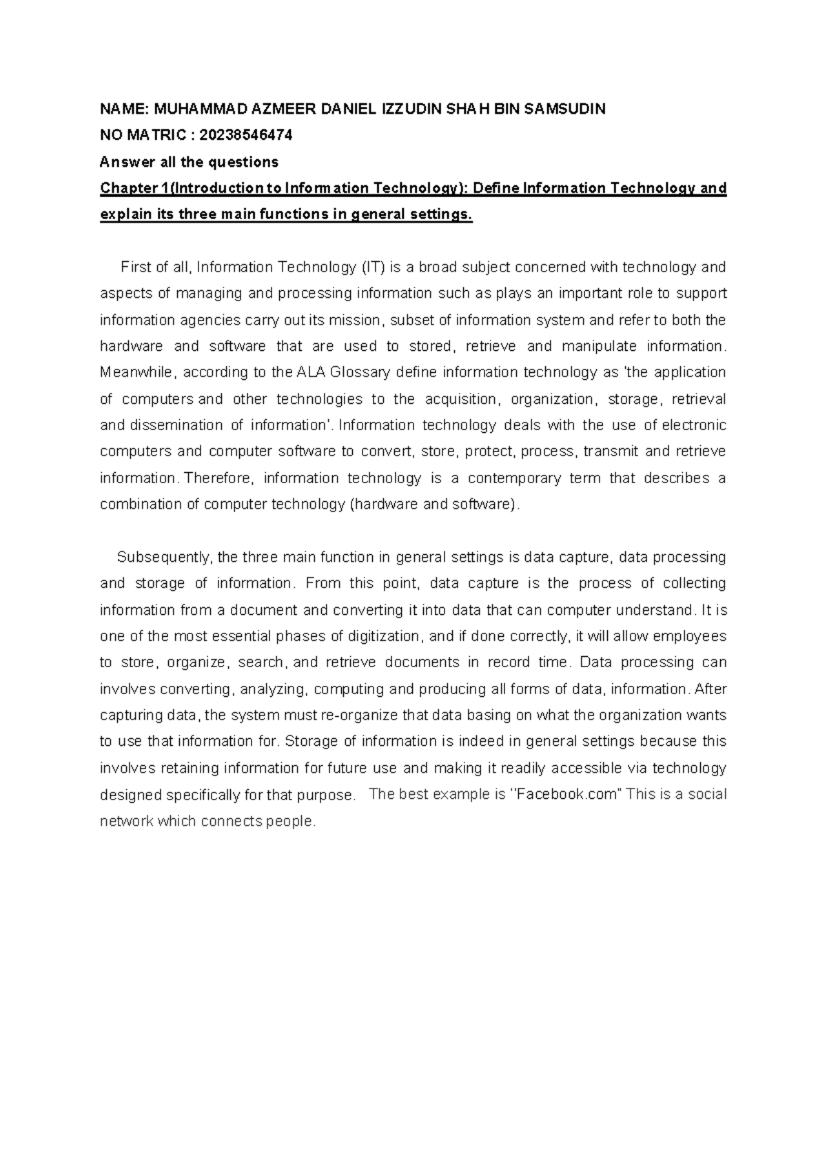 IMD 164 WEEK 1-3 assigment - NAME: MUHAMMAD AZMEER DANIEL IZZUDIN SHAH ...