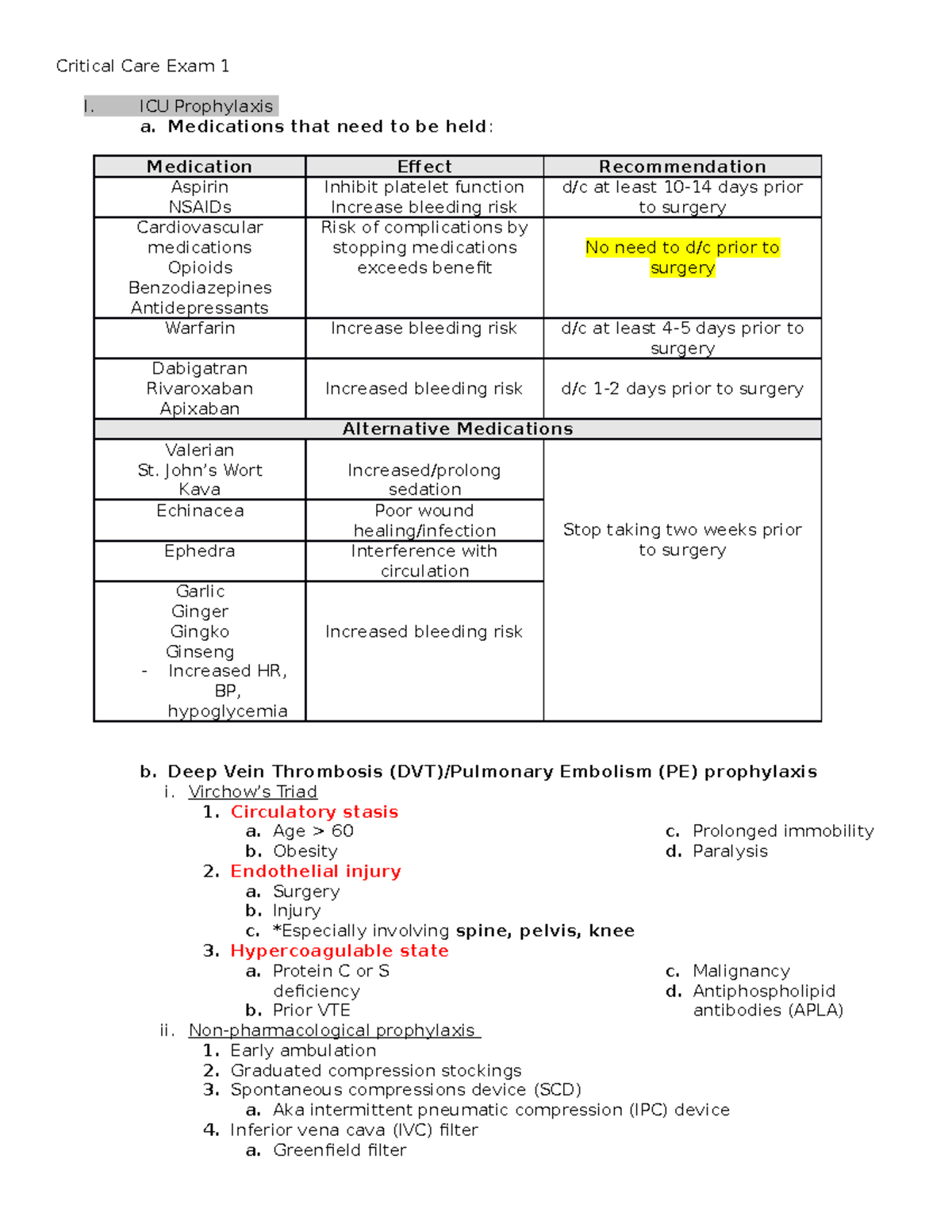 Critical Care Exam 1 - topics reflect treatments in the ICU such as ...