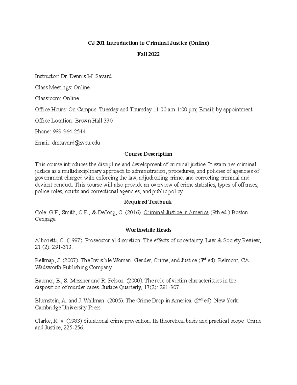 CJ 201 Intro Fall 22 online - CJ 201 Introduction to Criminal Justice ...