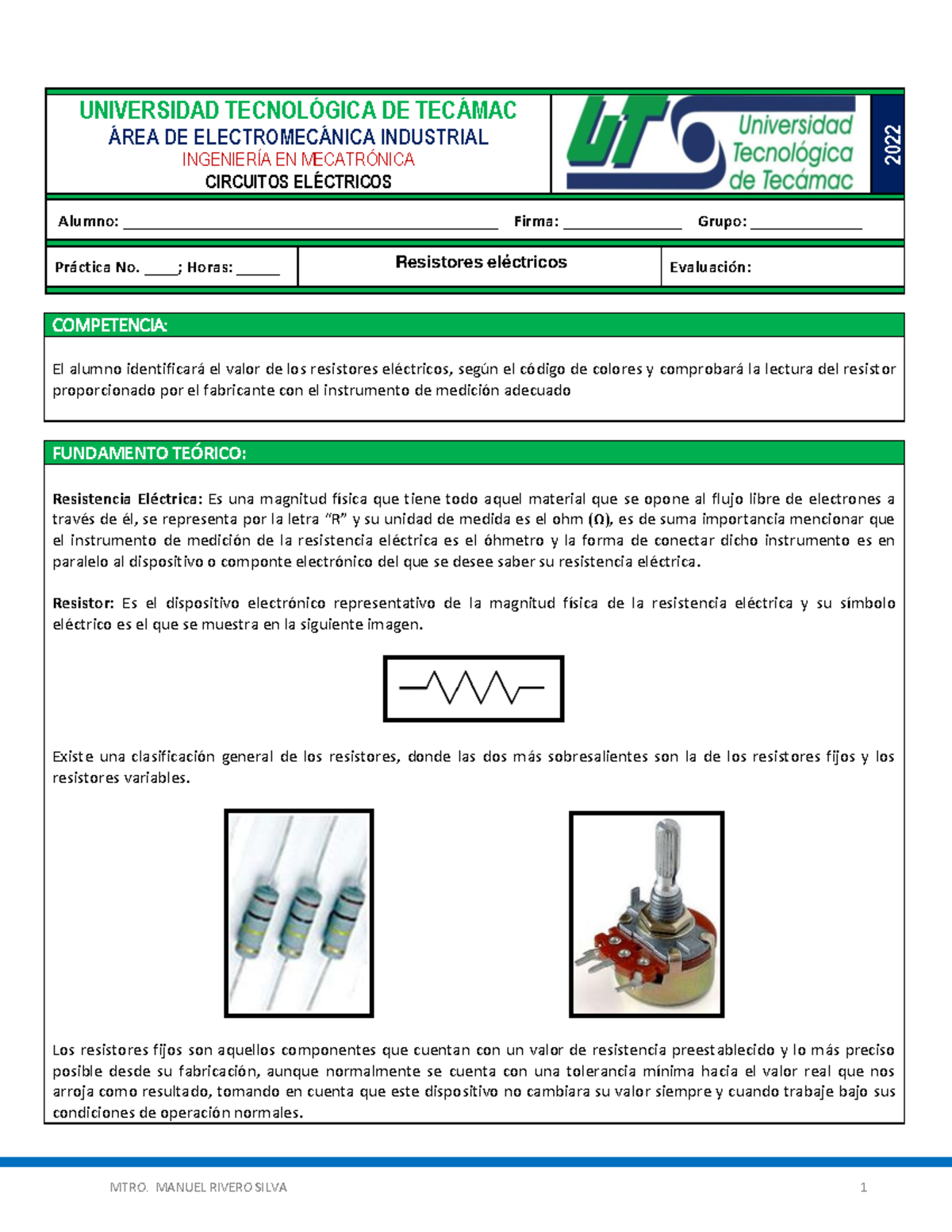 3 Resitores COD - practica - UNIVERSIDAD TECNOL”GICA DE TEC¡MAC ¡REA DE ...