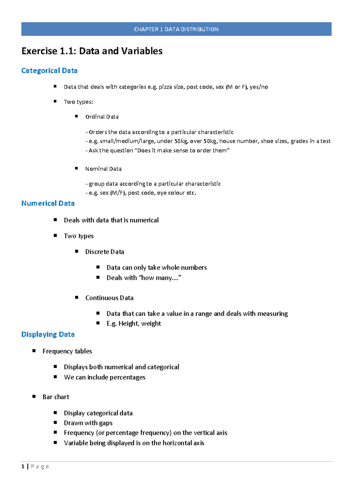 Chapter 1 - Students notes 2024 with Powerpoint - Exercise 1: Data and ...