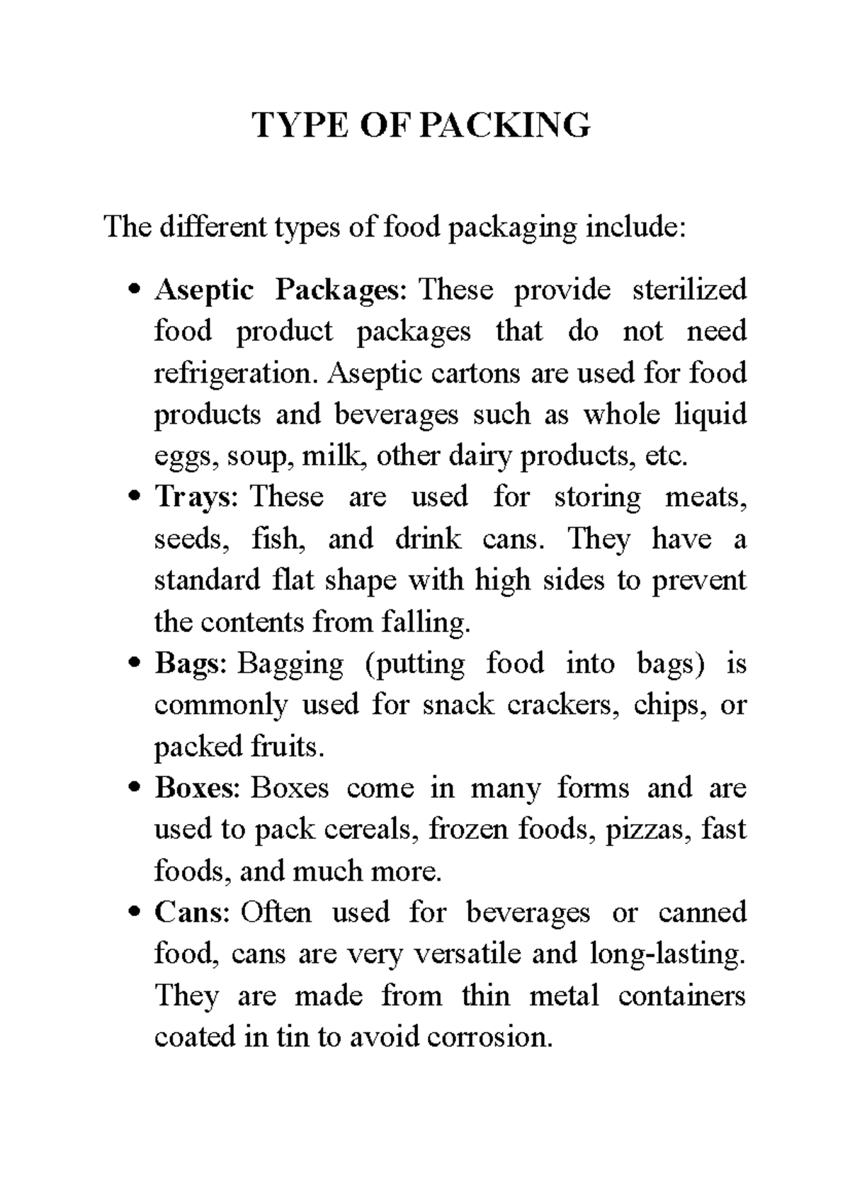 TYPE OF Packing - TYPE OF PACKING The different types of food packaging ...