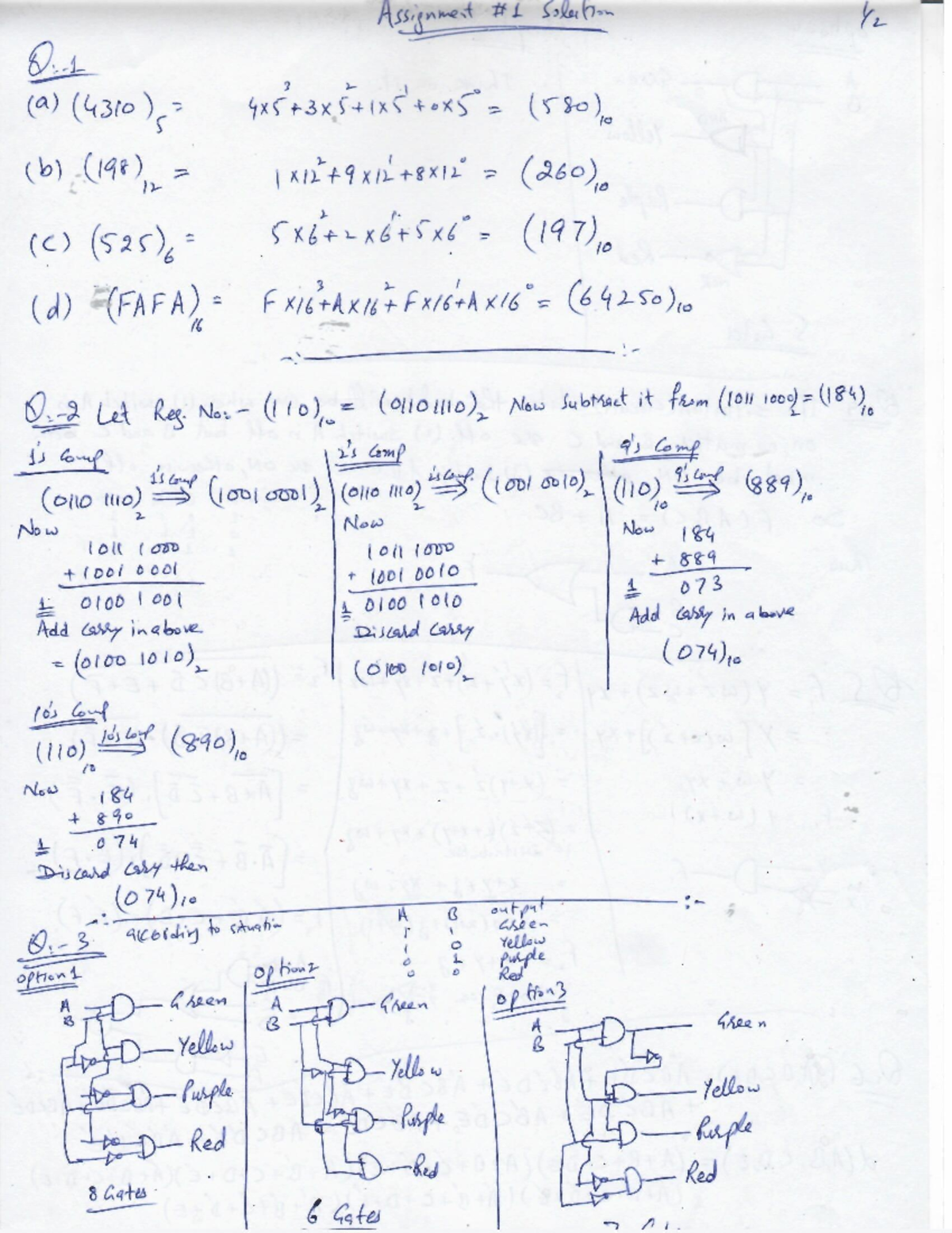 Assignment 1 solution DLD by Aftab Naqvi - Assignment Solution Q (a) (4310) (580), 10 (b) (198 ...