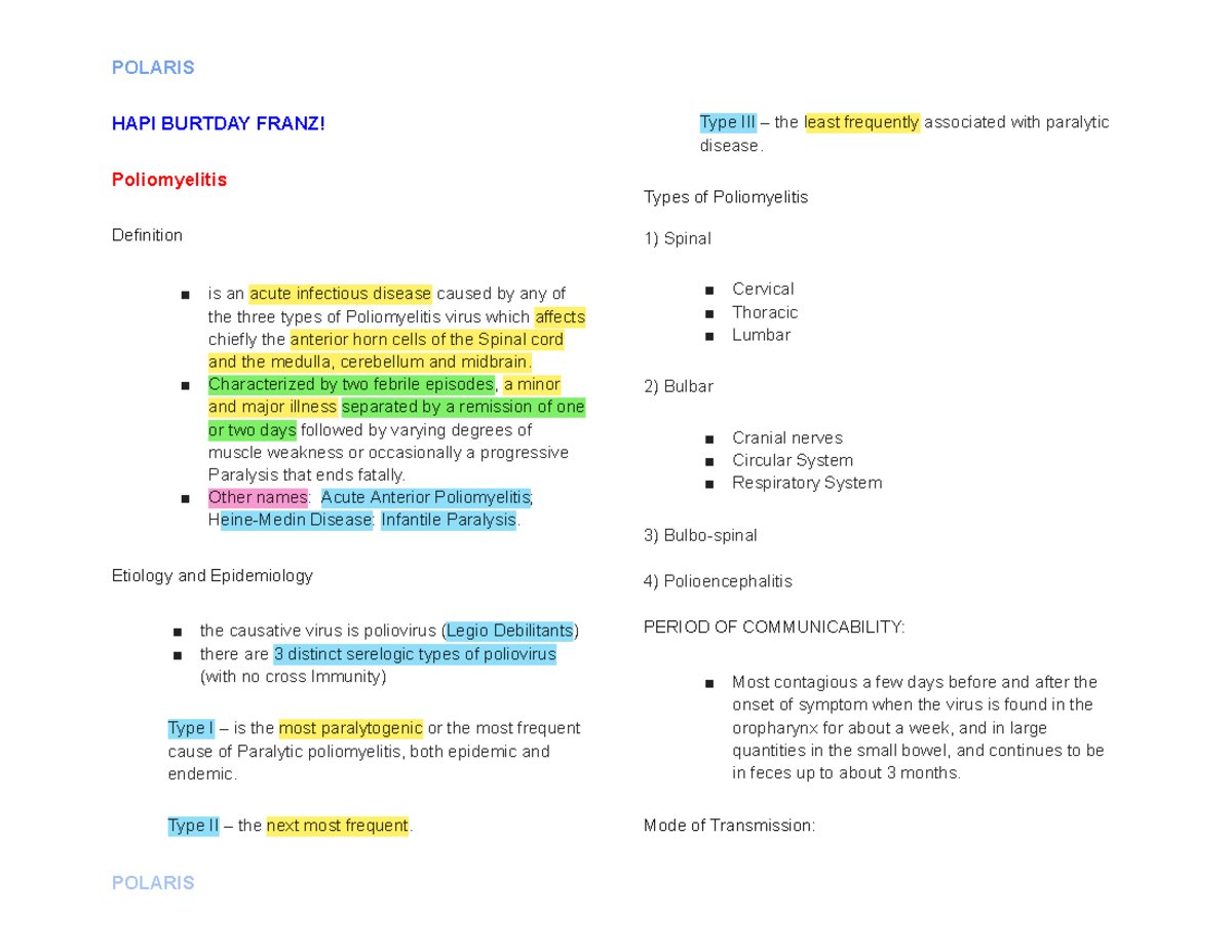 113 RLE Finals ONLY - hhh - HAPI BURTDAY FRANZ! Poliomyelitis ...